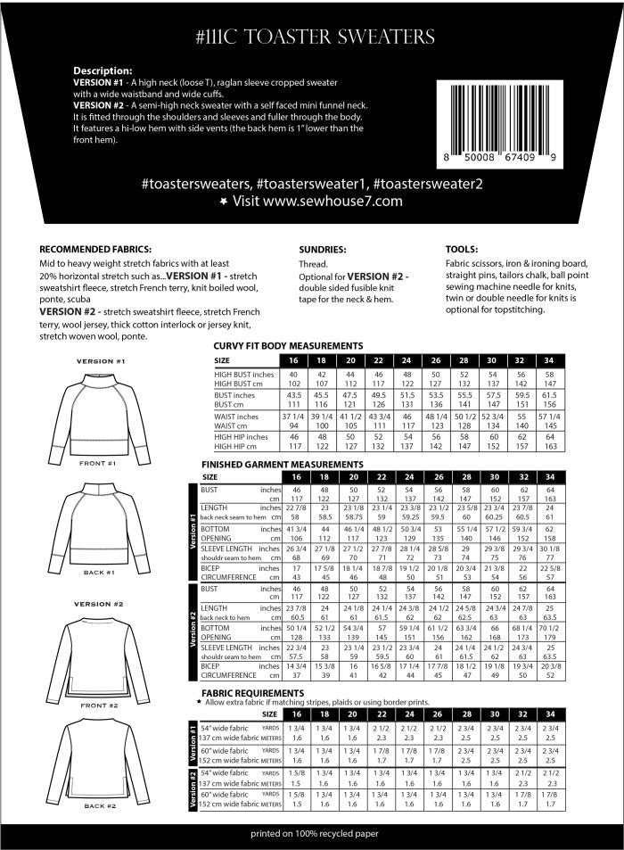 Toaster Sweaters 1 & 2 Curvy Fit Sewing Pattern - Sew House Seven – Sew ...