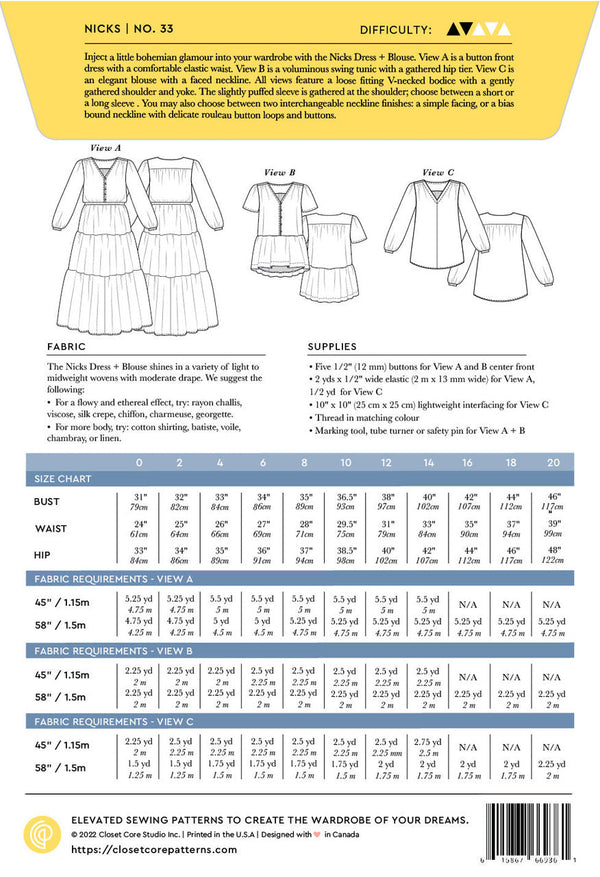 Nicks Dress & Blouse Sewing Pattern by Closet Core Patterns – Sew Sew Sew