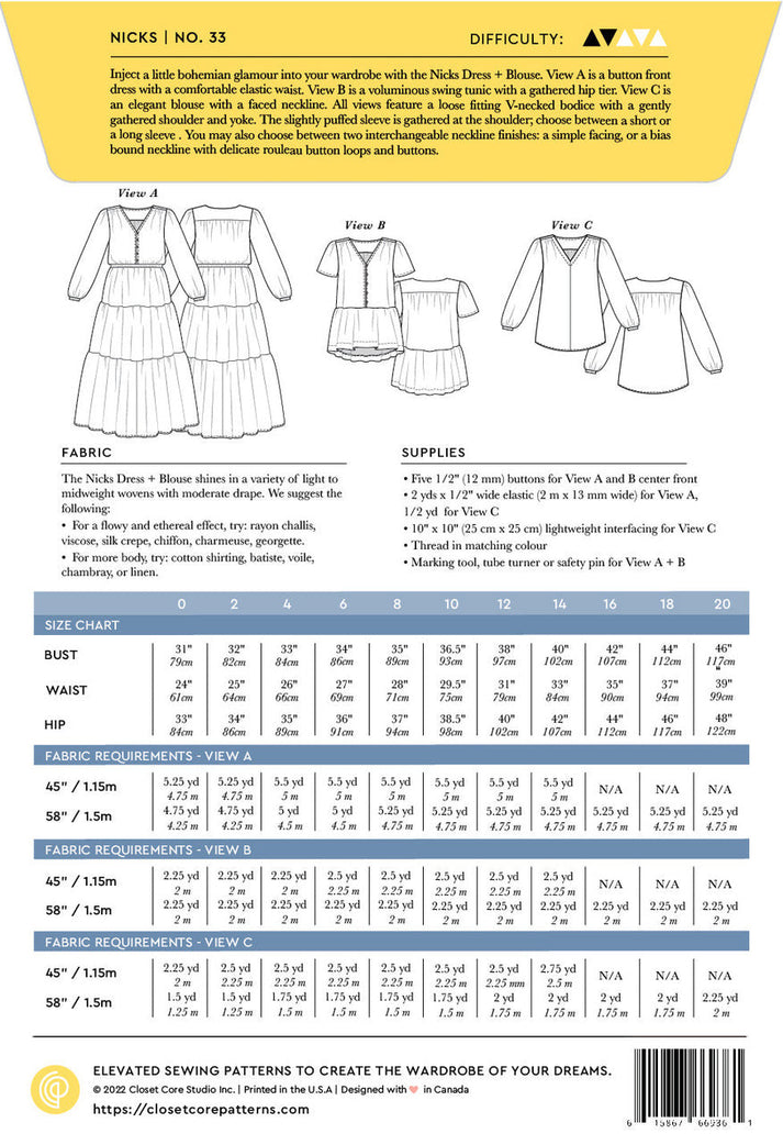 Nicks Dress & Blouse Sewing Pattern by Closet Core Patterns – Sew Sew Sew